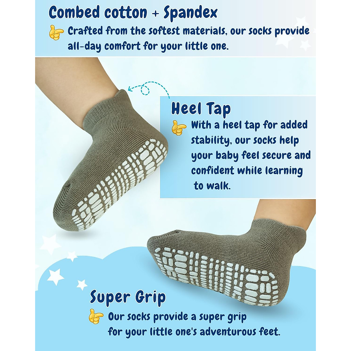 RATIVE Ankle Anti Slip Non Skid Organic Cotton Socks with Grips Grippers for 1 2 Years Old 2T 12 18 Months Toddler Boy Boys Girl Girls (12-24 Months, 12-Pairs/AG-200)