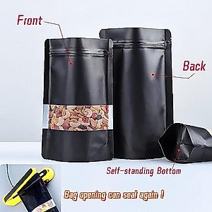 K KAREZOG 50 Pack Black Mylar Bags,Stand Up Pouch Bags with Window,Smell Proof Bag for Food Storage,Black Ziplock Bags Stand Up Foil Pouch Packaging Bags(Black, 16x24cm -50 pcs)