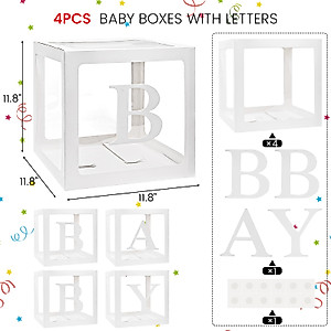 VGOODALL 4PCS Clear Baby Boxes with Stickers, Transparent Cube Boxes Gift Boxes for Baby Shower Birthday Party Decorations 11.8 x 11.8inch