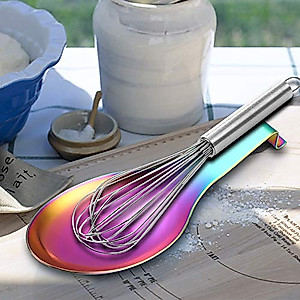 Modern Stainless Steel Spoon Rest, Stainless Steel Utensil Spoon Rest Holder, Spatula Ladle Holder, Brushed Finish, Countertop Heavy Duty,Dishwasher Safe 3.8 x 9.4 Inch (Rainbow 1PC)