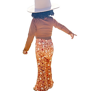 Daisy Del Sol Little Girls Boho Bell Bottom Stretch Legging Flared Soft Yoga Pants Toddler Childrens Kids 2T-8 Years (Gold Floral, 2T)