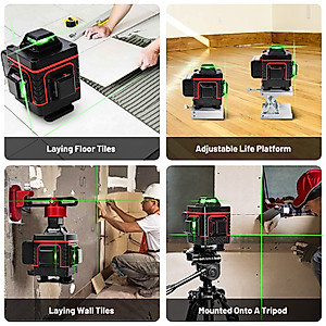 MZK 16 Lines Laser Level Self-leveling, 4x360° 4D Green Cross Line for Construction and Picture Handing with Remote Controller and Magnetic Stand(Rechargeable Li-ion Battery and Charger Included)