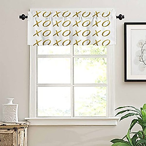 SIGOUYI Kitchen Valances for Windows, Gold XO Letter on White Kitchen Curtains, Kitchen Decor Short Curtains, Blackout Curtain Rods Pocket Small Window Curtains, 54"x18" Bathroom Curtains Window