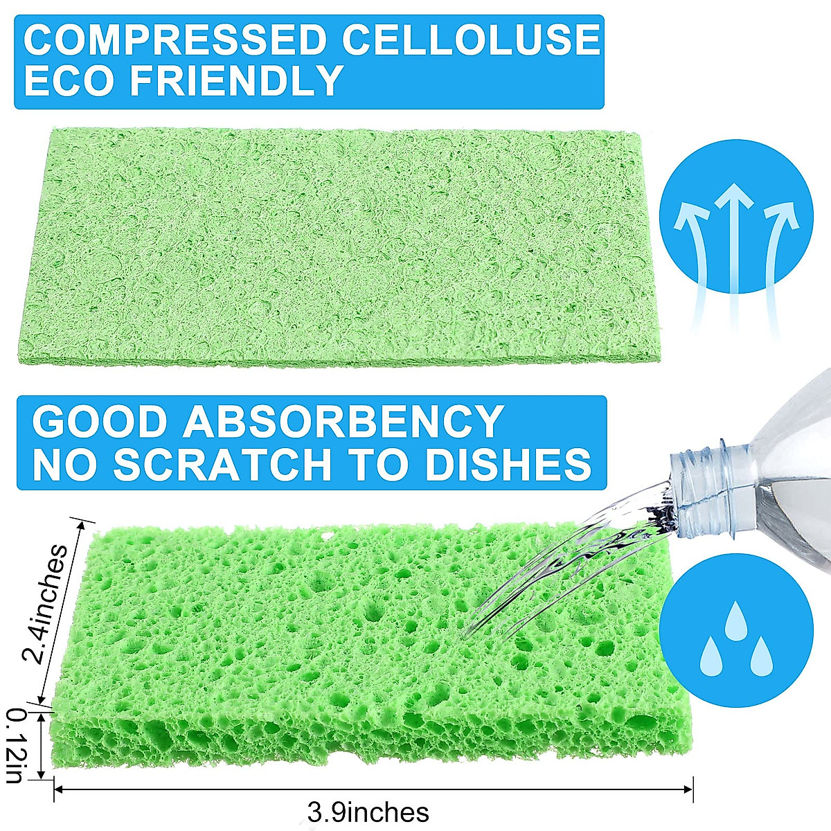 Zhengmy 100 Pieces Kitchen Sponge Bulk Natural Sponges for Dishes Compressed Wood Pulp Sponges Cleaning Sponge Without Scratching for Kitchen Bathroom, 3.9 x 2.4 x 0.12 Inch