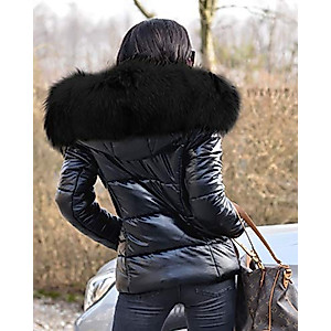 tiptupu Women's Hooded Warm Winter Down Coats Quilted Thicken Puffer Jackets with Zipper (as1, alpha, s, regular, regular, Black Black)