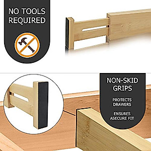 MDHAND Bamboo Drawer Dividers, Expandable & Adjustable Drawer Dividers Organizers, Drawer Separators for Kitchen, Dresser, Bedroom, Office, Set of 4 (17-22in)