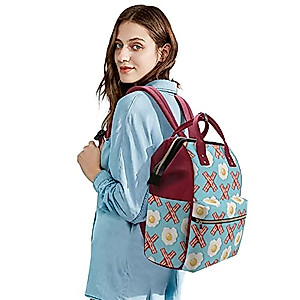 Eggs Bacon Diaper Bag Backpack Large Capacity Mommy Bags Multifunction Nappy Bag Travel Back Pack Red-Style