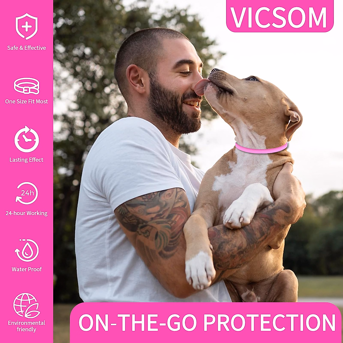 4 Pack Flea Collar for Dogs, Dog Flea and Tick Collar 8 Months Flea and Tick Prevent for Dog, Waterproof Adjustable Dog Flea Collar, Tick and Flea Collar for Large Small Dogs Puppy Flea Collar, Pink