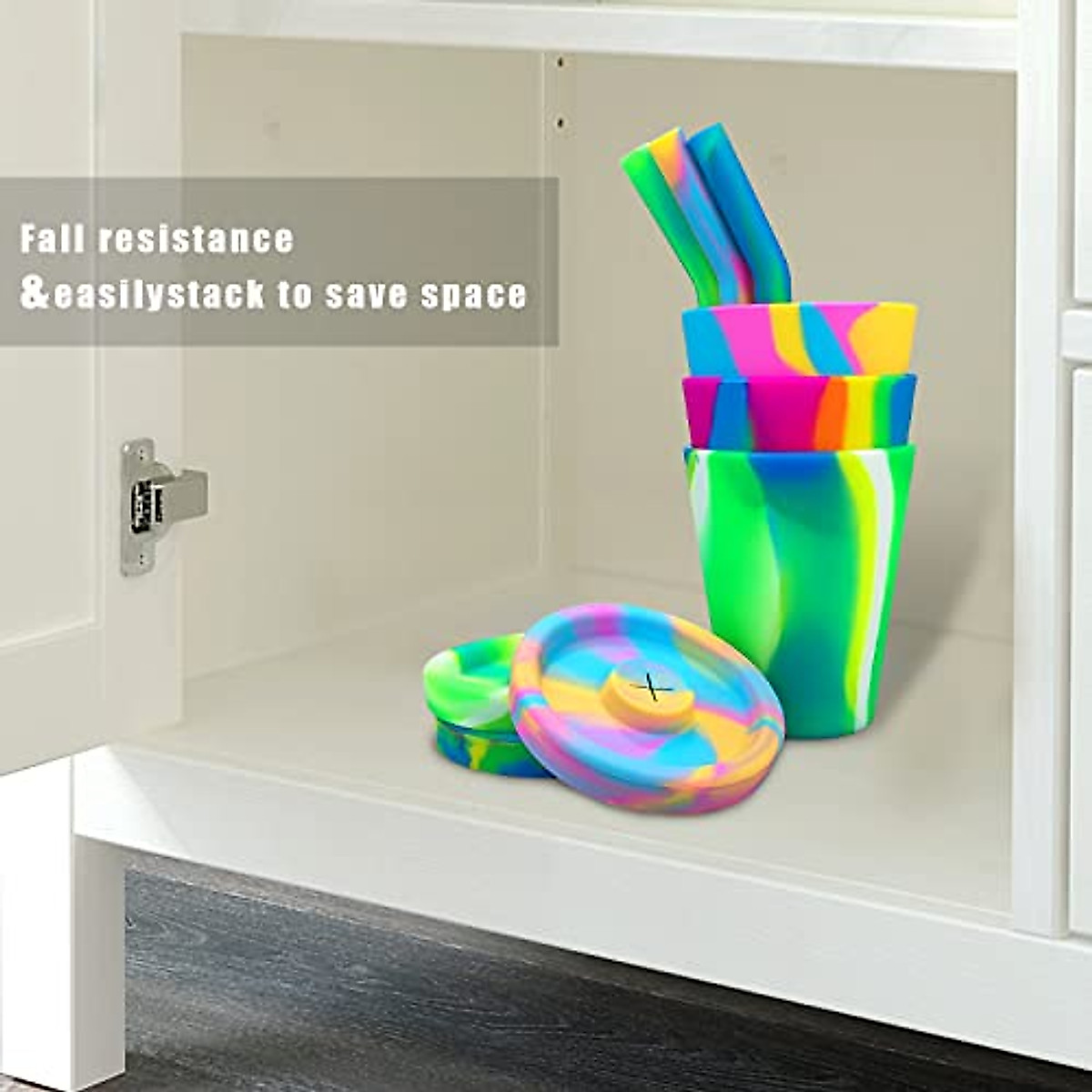 TQONEP Toddler Cups,Silicone Sippy Cups for Kids,Toddler Cups Spill Proof with Straws Leakproof Lid,Sippy Cups for Baby 6 Months,Applicable to Toddler & Kids,9 OZ(Rainbow+Yellow)