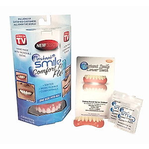 Billy Bob Instant Smile Complete Adult Makeover Kit! Fix Your Smile at Home Within Minutes! Includes Bright White Comfort Fit Flex Upper and Natural Shade Instant Smile Lower.