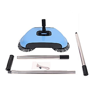 Household Sweeping Machine,Hand Push-Type Automatic Without Electricity Sweeper Broom Portable Cleaning Machine 3 in 1 Dustpan and Trash Bin (Blue)