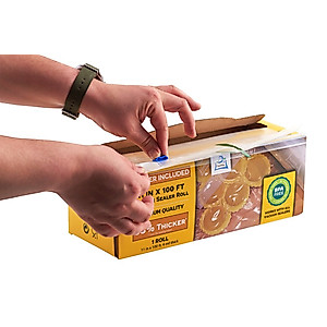 6" x 100' Mega Roll & Cutter Box Vacuum Sealer Bags Roll (No More Scissors) 4 mil 100 Foot OutOfAir, 33% Thicker, BPA Free, Sous Vide, Commercial Grade, Works with FoodSaver Sealers