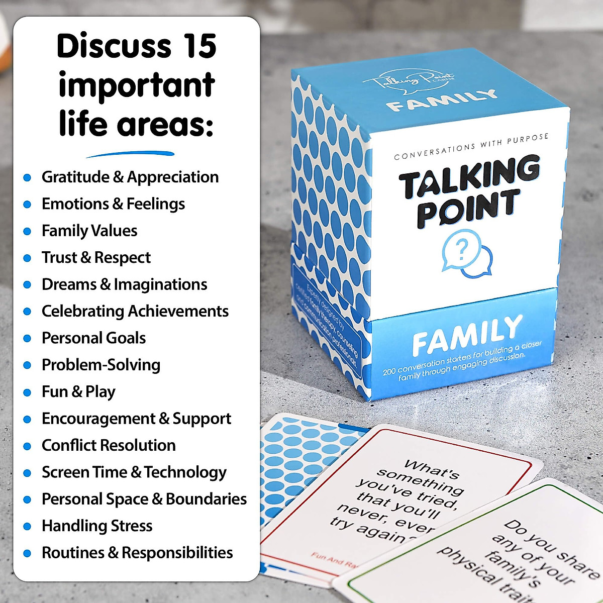 200 Family Conversation Cards - Put Down The Phones & Connect with Family - Get to Know Each Other Better with Meaningful Talk - Let Kids Express Themselves, Great for Dinner Table & Road Trips