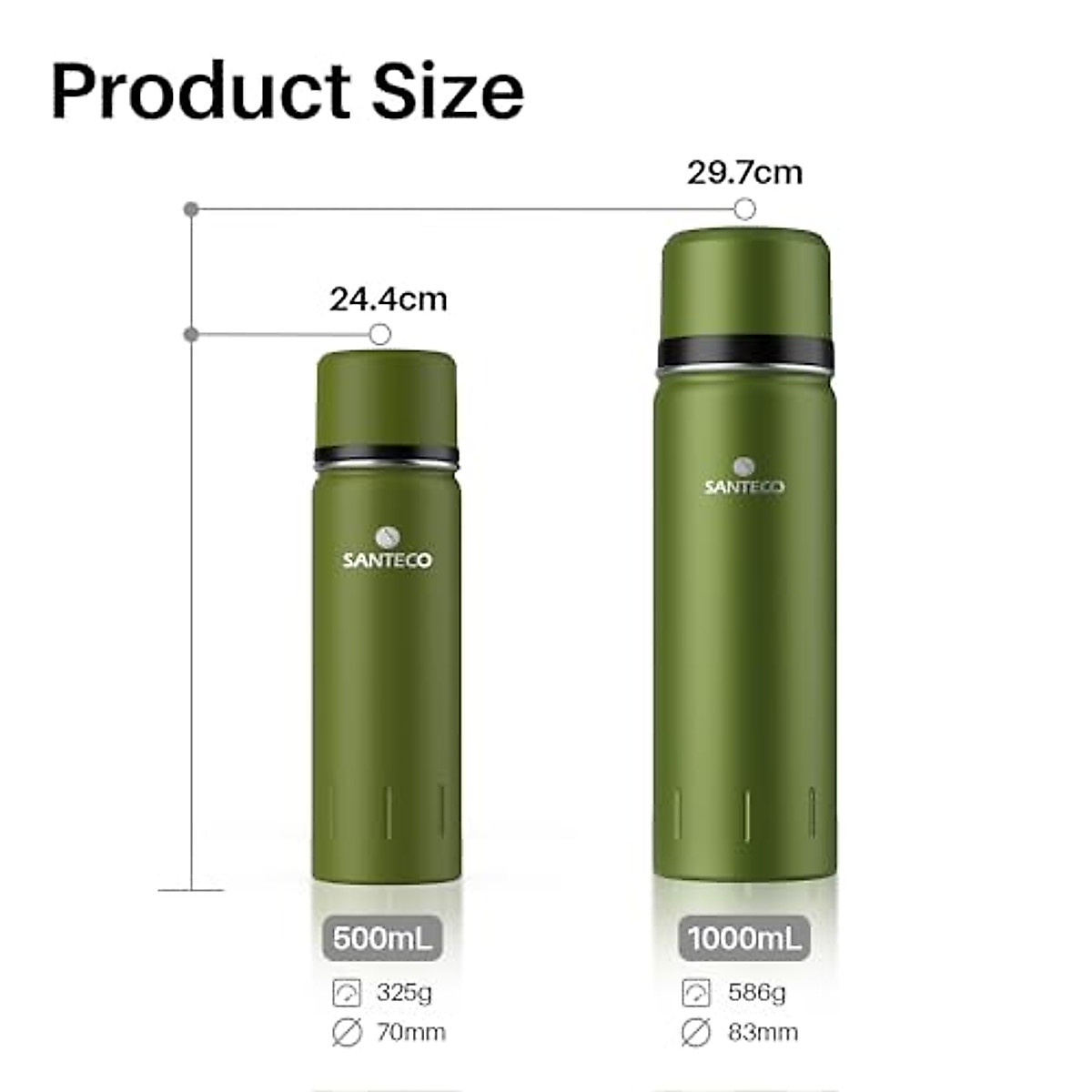 Classic Vacuum Insulated Wide Mouth Flask Bottle, BPA-Free 18/8 Stainless Steel Insulated Beverage Bottle for Cold & Hot Thermos, Keeps Liquid Hot 12hrs or Cold for Up to 24 Hours