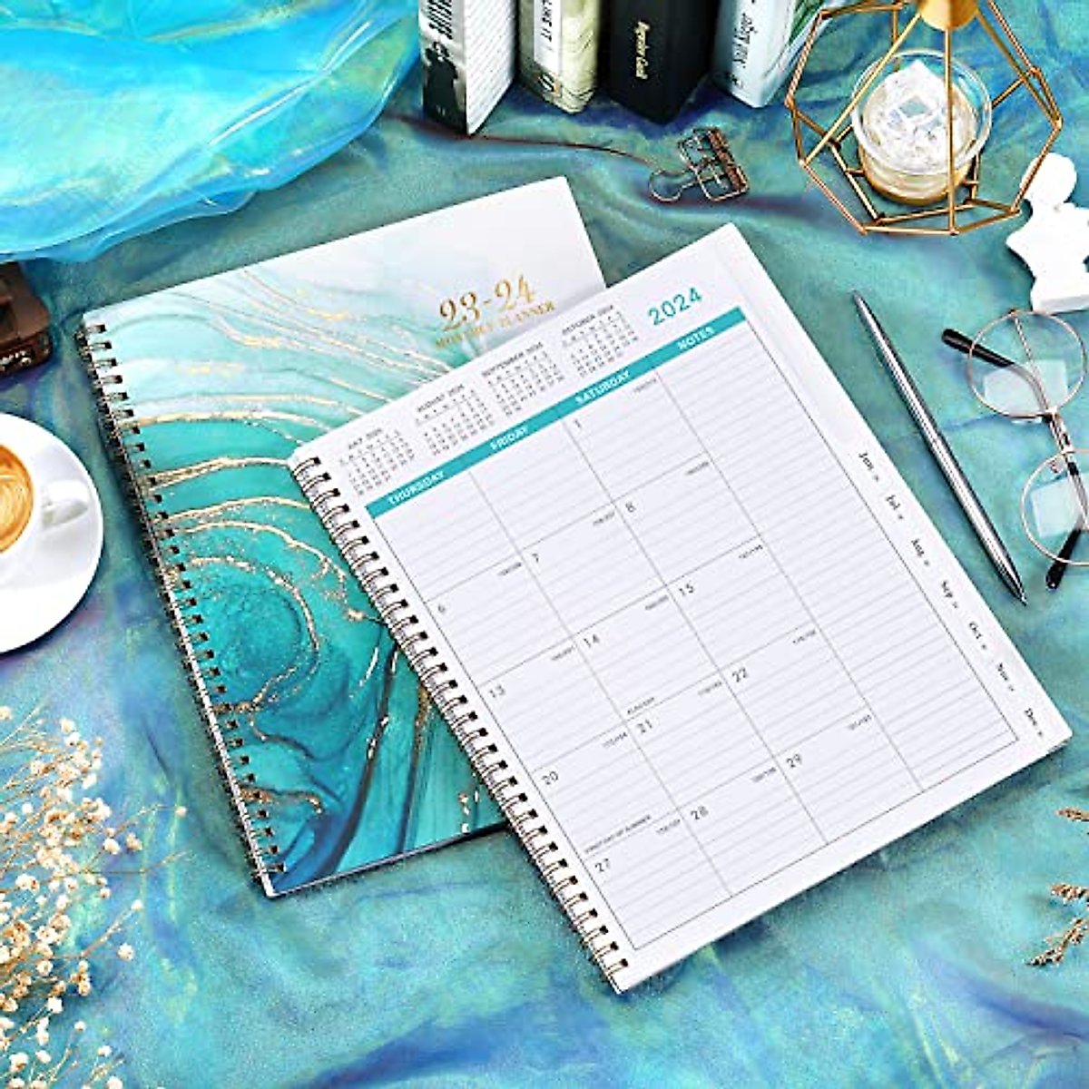 2023-2024 Monthly Planner/Calendar - Jul. 2023 - Dec. 2024, 18 Months Planner with Tabs & Note Pages, 9" x 11", Twin-Wire Binding and Two-Side Pocket, Perfect Organizer