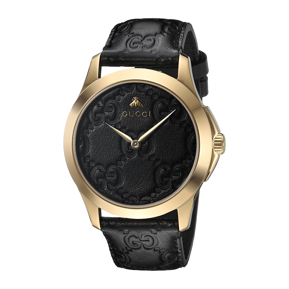 Gucci Gold-Tone and Leather Casual Black Watch(Model: YA1264034)