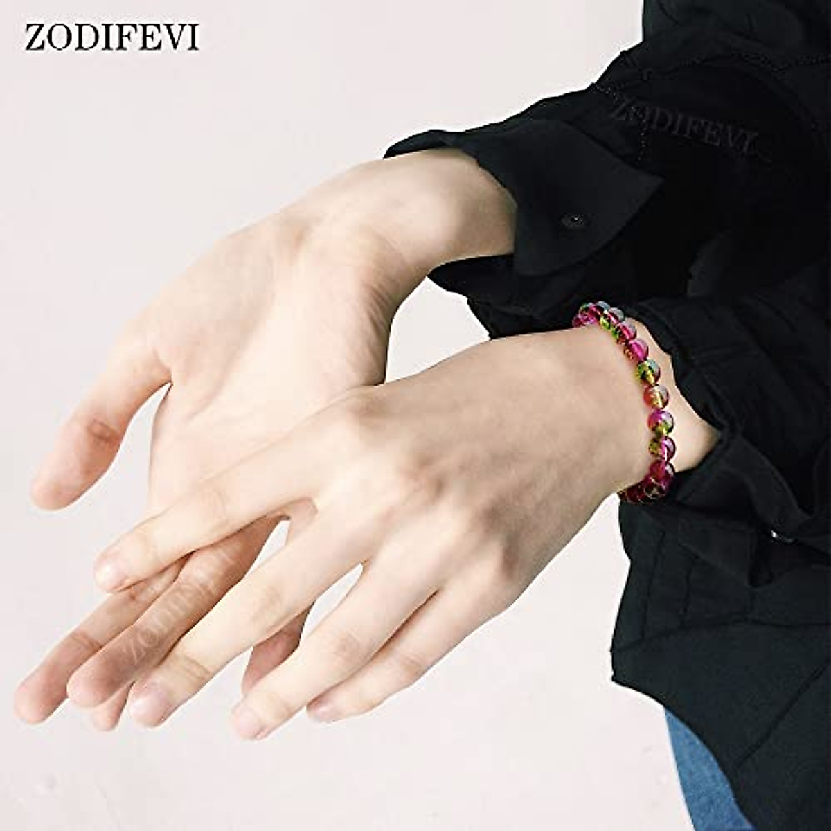 ZODIFEVI 8MM Genuine Watermelon Tourmaline Gemstone Beads Stretchy Bracelet 7.5'' (Watermelon Tourmaline, Medium)