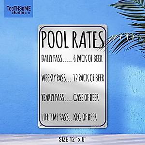 Pool Rates 12" X 8" Funny Beer Humor Aluminum Sign Indoor Outdoor Pool Locker Room Clubhouse Tiki Bar Decor