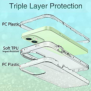 Coolwee Crystal Glitter Full Protective Case Compatible with iPhone 12, Compatible with iPhone 12 Pro Heavy Duty Hybrid 3 in 1 Rugged Shockproof Women Girls Transparent Shiny Clear Bling Sparkle