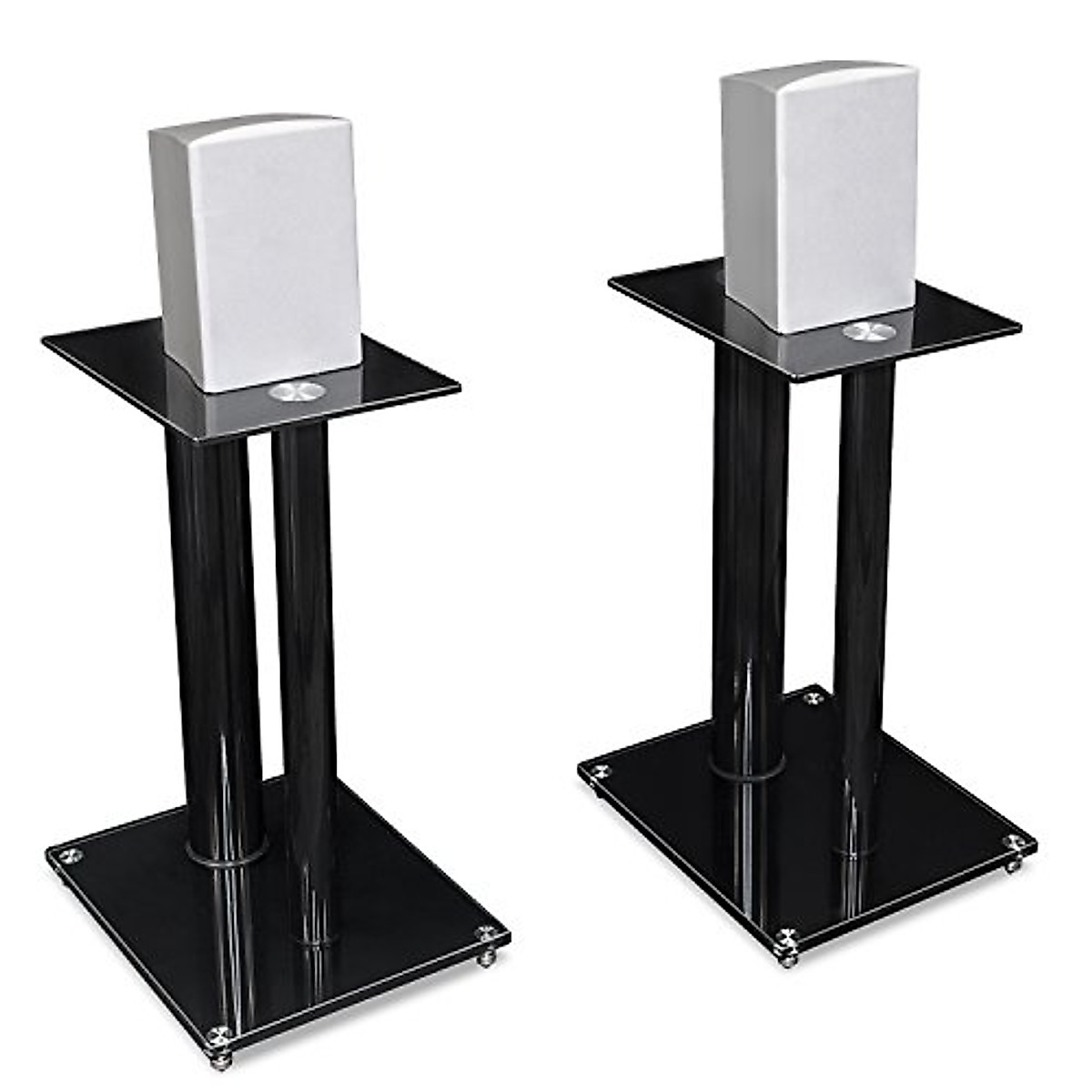 Mount-It! Floor Speaker Stands for Satellite Speakers and Surround Sound (5.1 and 2.1) Systems, Glass and Aluminum, 18 Inches Height, 22 Lbs Weight Capacity, Black