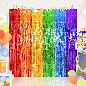 4 Pack Large Rainbow Foil Fringe Curtain-13.2x6.6ft Rainbow Tinsel Streamers Backdrop, Fuller-Effect Colorful Photo Backdrop for Birthday Decorations, Rainbow Party, Back to School, Photo Booth Props