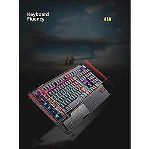 Multimedia Knob Computer Mechanical Keyboard Sandblast Metal Panel,104-Keys Conflict Free Buttons Gaming Keyboard,Dazzle Colour on Both Side, Mouse+Mouse Pads (Black/Raionbow Backlit/Blue Switch)
