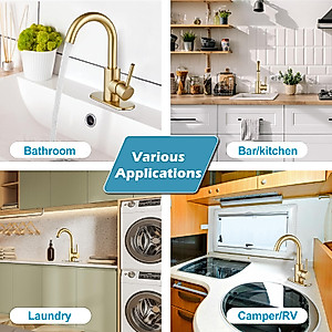 Midanya Wet Bar Sink Faucet,Single Handle Bathroom Kitchen Faucet 1 Hole Faucet Swivel Spout Farmhouse RV Small Vanity Lavatory Bath Utility Faucet with Deck Plate,Brushed Gold
