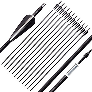 FENJANER Archery 30inch Carbon Arrow Spine 500 Practice Hunting Arrows with Removable Tips for Compound Bow and Recurve Bow (Pack of 12) (7.8mm-black)