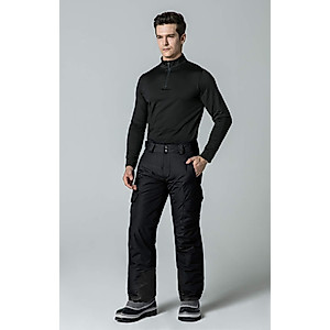 TSLA Men's Winter Snow Pants, Waterproof Insulated Ski Pants, Ripstop Windproof Snowboard Bottoms, Snow Cargo Black, Large