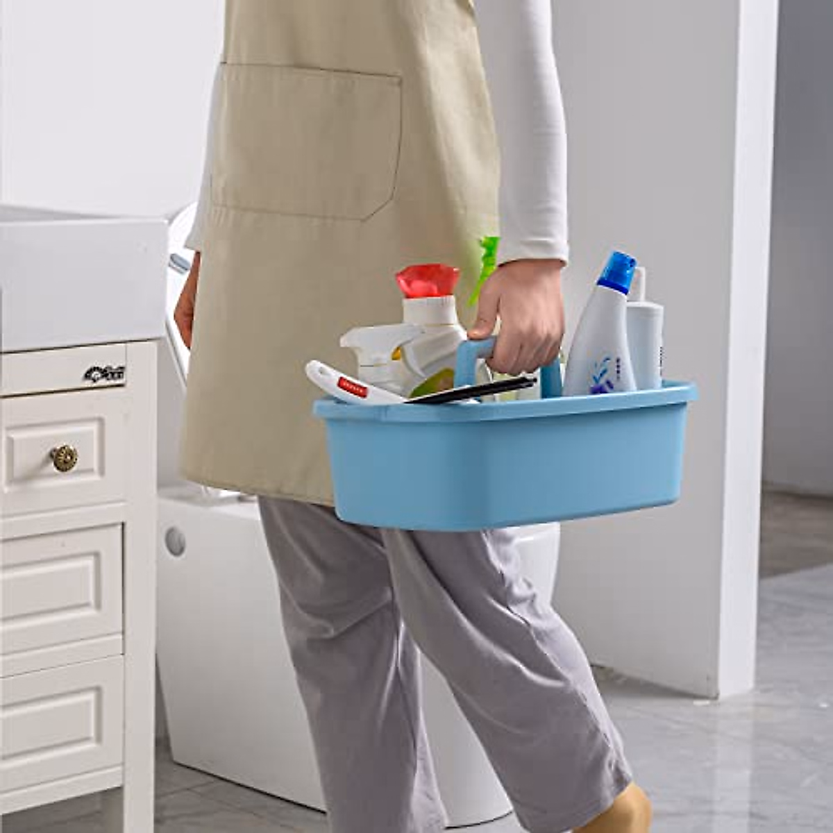 Haundry Large Cleaning Supplies Caddy with Handle, Plastic Storage Bucket Organizer for Cleaning Products, Shower Caddy Basket for Car, Dorm, Bathroom, Garden, Kitchen - Blue