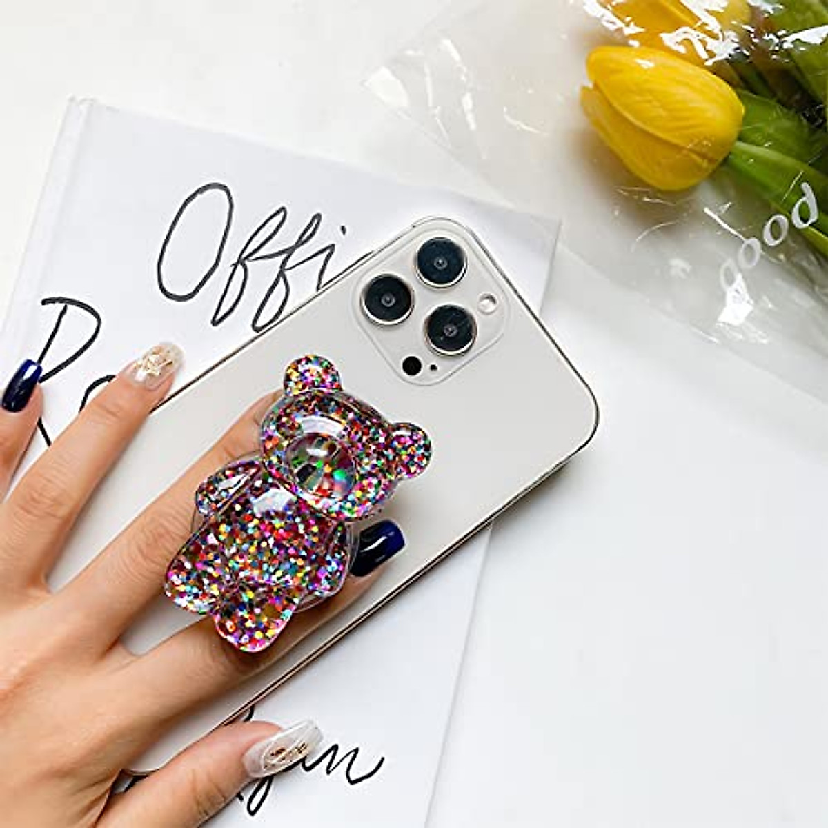 curfair Mobile Phone Finger Holder Cute Bear Shaped Phone Finger Stand Bracket Smooth Surface Decorative A