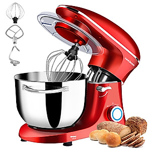Seedeem Stand Mixer, 6Qt Electric Food Mixer, 660W 6-Speeds Tilt-Head Dough Mixers with Dishwasher-Safe Dough Hook, Wire Whip & Beater for Daily Use, Red