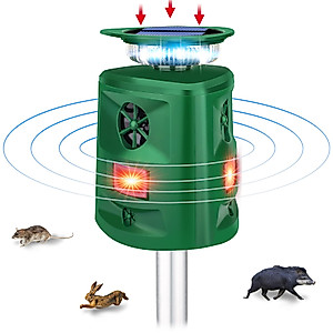 Solar Ultrasonic Animal Repeller,360° Cat Repellent Outdoor,Solar Outdoor Animal Repeller Dog Repellent with Motion Sensor and Flashing Lights,Deer Repellent Devices,Repel Raccoon,Skunk,Squirrels