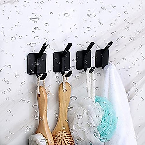 feliposi Towel Hook/Adhesive Hooks - Wall Hooks for Coat/Robe/Towels Stick on Bathroom/Kitchen 4-Pack, Waterproof Aluminum Alloy (Black)
