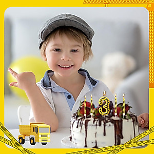 13 Pcs Construction Themed Birthday Candles Set 12 Yellow and Black Number 3 Candle Cake Topper for Construction Party Decoration Supplies (Number 3)