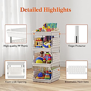 Lifewit Plastic Stackable Storage Baskets, 4 Tier Stacking Bins for Closet Wardrobe, Playroom, Kitchen and Pantry Organization, Large Capacity Multi-Functional Stackable Storage Containers Shelves