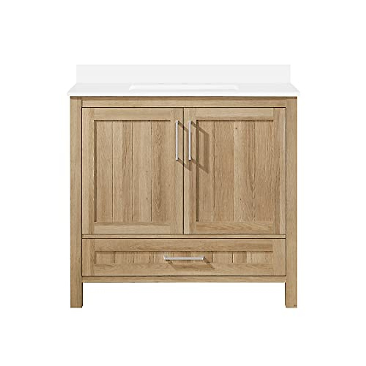 OVE Decors Kansas 36" Single Sink Bathroom Vanity Set with Countertop, Fully-Assembled | Ceramic Sink and Backsplash Included | 02 Doors, 01 Drawer, 36 inches, White Oak