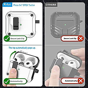 R-fun Airpods 3rd Generation Case with Automatic Secure Lock Clip, Hard Shell Full-Body Protective Airpods 3 Case 2021 for Women Men,Compatible with Apple Airpods 3rd Generation 2021,White
