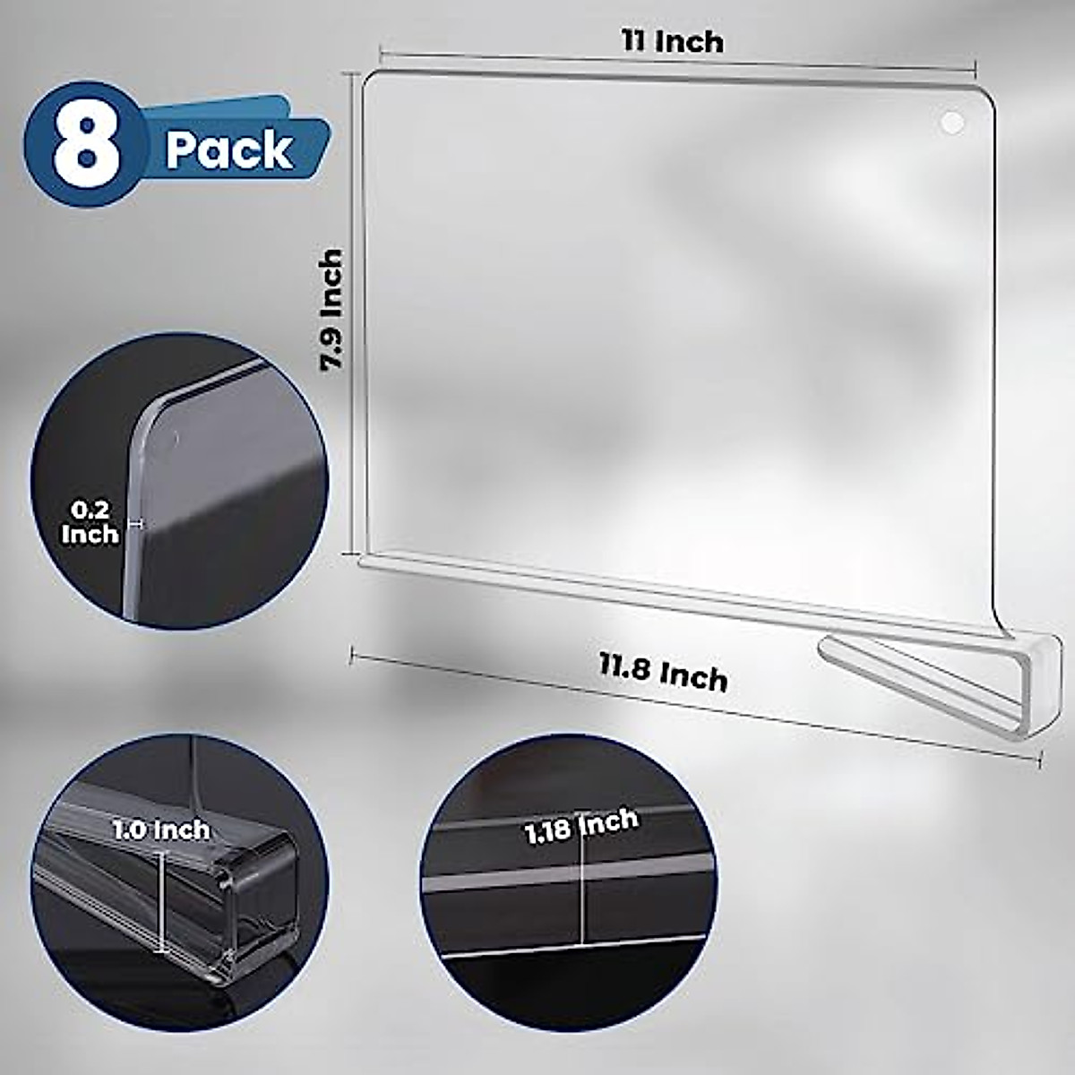 SC Shiza Care 8 Pcs Acrylic Shelf Dividers for Closet Organization - Clear Closet Organizer for Shelves - Suitable for Max 0.8 inch Thick Wooden Shelves in Bathroom, Kitchen, Bedroom, Office