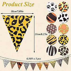 Thenshop 5 Pieces Jungle Theme Party Supplies Animal Safari Print Pennant Banners Jungle Animal Prints Animal Triangle Flag Banner for Animal Theme Party Zoo Jungle Safari Themed Party (Classic Style)