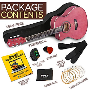 PyleUsa Beginners 6-String Acoustic Guitar-36 Cutaway Body with Accessory Kit (Purple), Left, (PGA550CAPU.5)