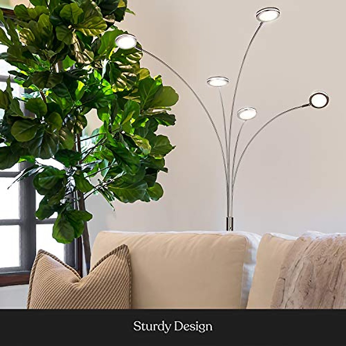 Brightech Orion Arc Floor Lamp for Living Room, Tree Floor Lamp with 5 Adjustable Arms, Multi-Head Standing Lamp with Flexible Rotating LED Lights for Bedroom, Dorm - Bright Hanging Lighting - Silver