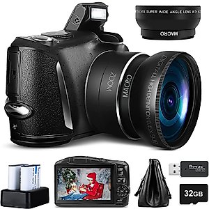 Monitech Digital Camera Compact Vlogging Camera, 4K 48MP Camera for Photography with 2 Batteries,32GB SD Card, 16x Digital Zoom, 3.0 inch Screen,Camera for Beginners