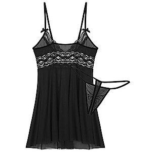 MSemis Sissy Babydoll Lingerie Nightie Dress Men Lace Sheer Tank Nightgown Crossress Nightdress Nightshirt Black X-Large