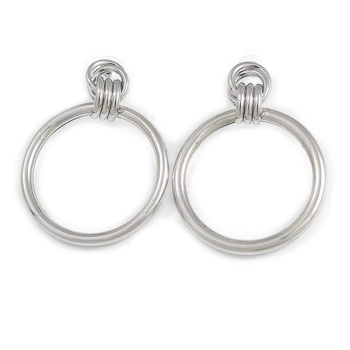 Large Polished Silver Tone Hoop Earrings - 65mm Long