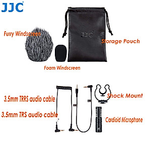 JJC SGM-V1 Shotgun Video Microphone, Cardioid Microphone Condenser Mic Vdeomicro w/Shock Mount, Furry Foam Windscreen, Electret Condenser, 3.5mm TRS TRRS Cable, for Andoid Phone DSLR Camcorder