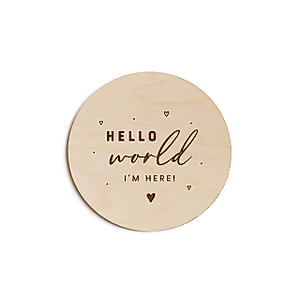 The Cotton & Canvas Co. Hello World I'm Here Newborn Baby Announcement, Nursery Sign, Nursery Decor, Baby Shower, Modern, Wooden Plaque, Oh Baby, Birth Prop