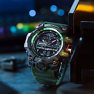 KXAITO Men's Watches Sports Outdoor Waterproof Military Watch Date Multi Function Tactics LED Face Alarm Stopwatch for Men (3133_Green)