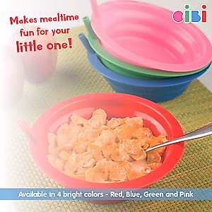Cereal Bowls with Straws for Kids by CIBI | BPA-Free Plastic | Toddler Sip-A-Bowls with Built-In Straw for Cereal and Soup | Set of 4 Colorful Breakfast Bowls