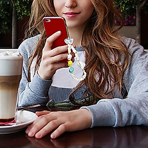 Mobile Phone Lanyard Pearl Beaded Phone Chain Transparent Heart Decor Phone Charm Universal Phone Lanyard Wrist Strap Anti Lost Phone Charm Strap Keychain Wallet Decoration Pendant for Women Girls